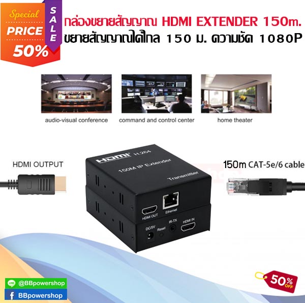กล่องขยายสัญญาณ HDMI Extender 150M Cat5e/Cat6e อุปกรณ์ขยายสัญญาณ ความ ...